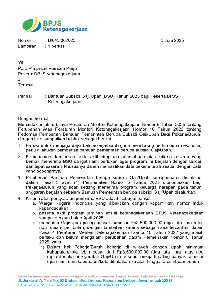 Surat Bsu 2025 S | PDF