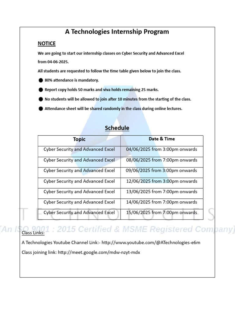 Cyber Security & Excel Internship 2025 | PDF
