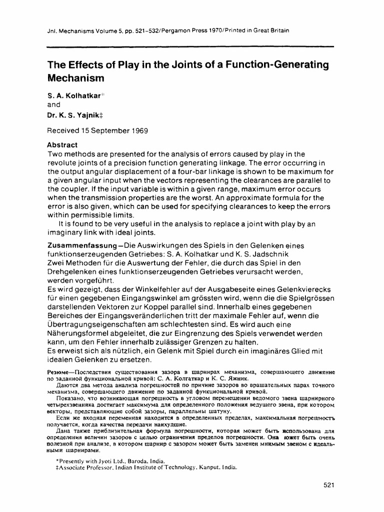 Play Effects in Mechanism Joints Analysis | PDF | Force | Mechanics