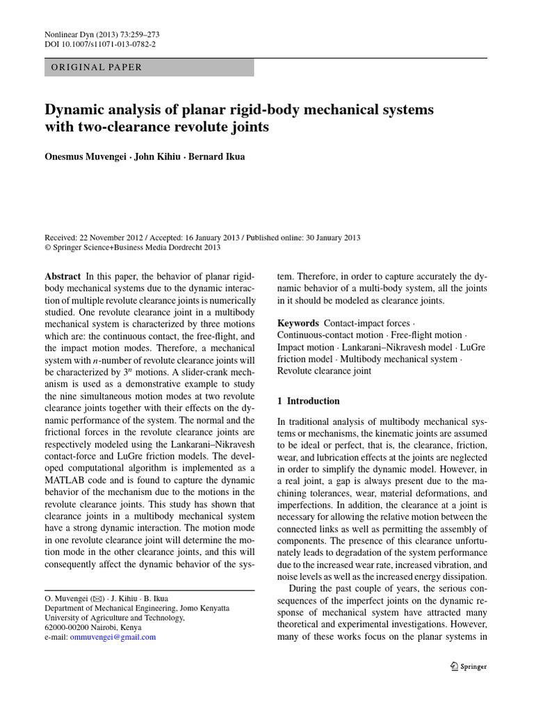 Muvengei2013Dynamic Analysis of Planar Rigid-Body Mechanical Systems With Two-Clearance Revolute ...