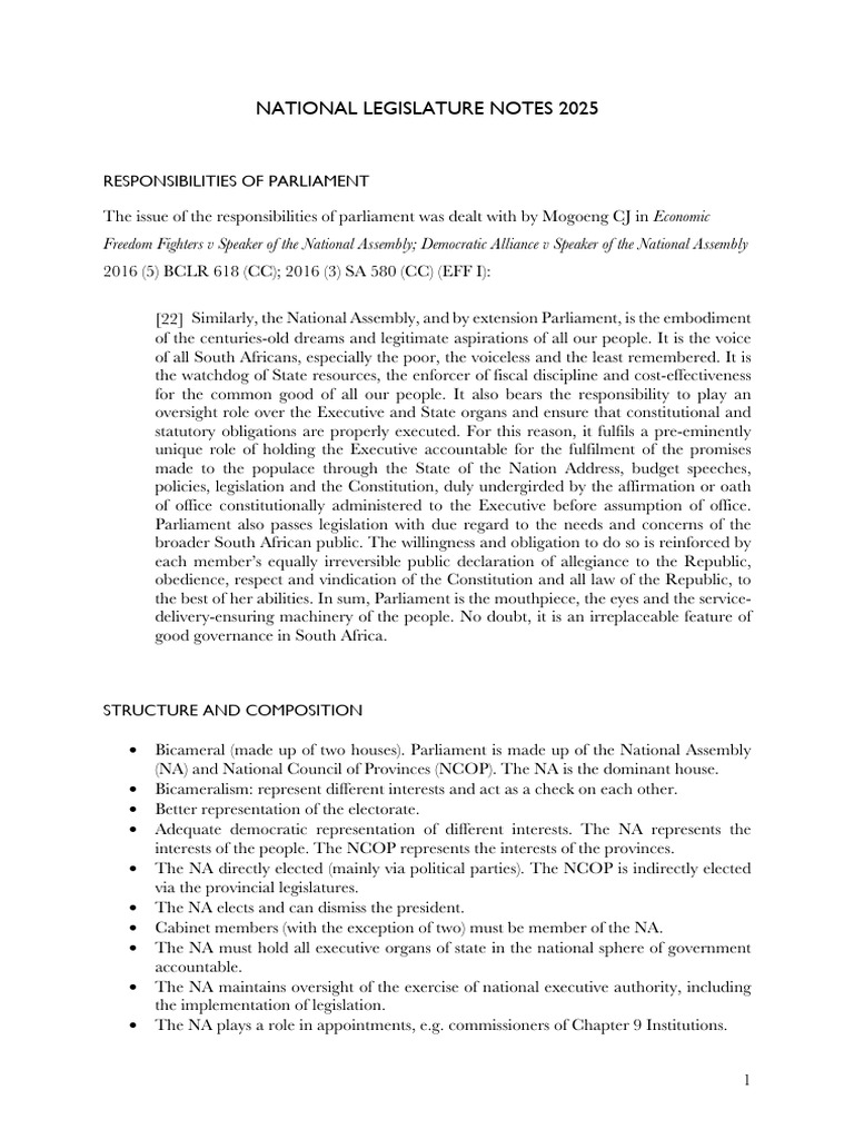 National Legislature Responsibilities 2025 | PDF | Bill (Law ...