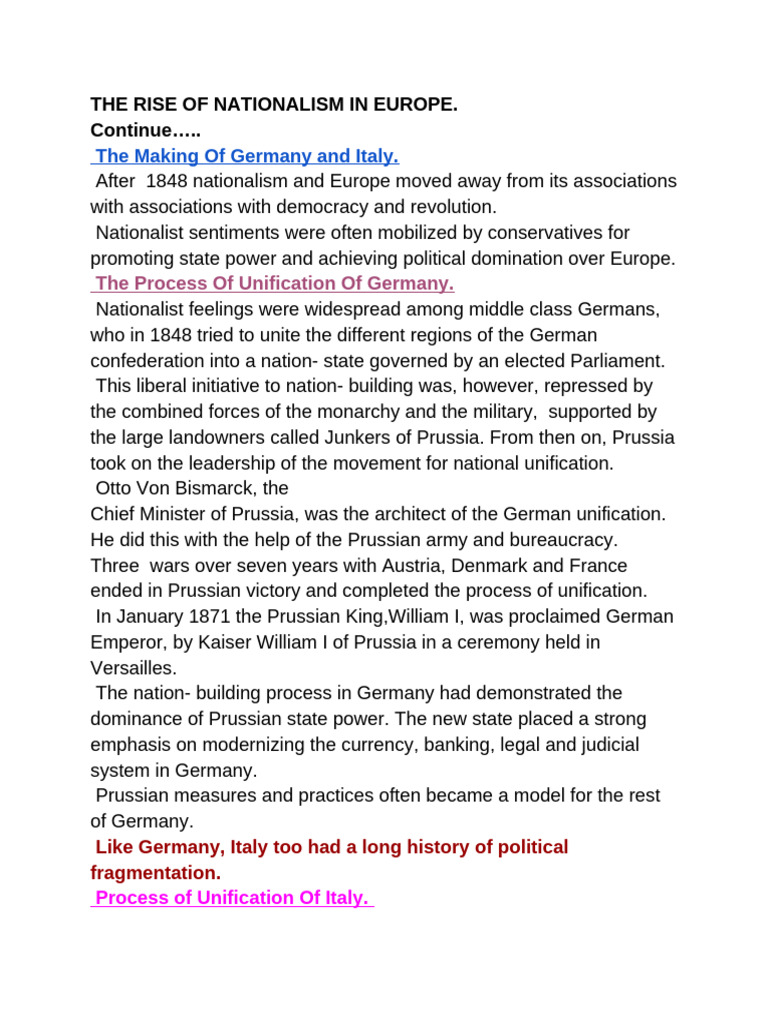 Nationalism and Unification in Europe | PDF | German Empire | Kingdom ...