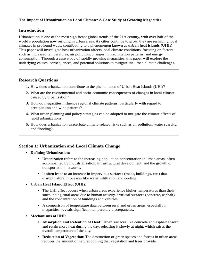 The Impact of Urbanization On Local Climate A Case Study of Growing ...