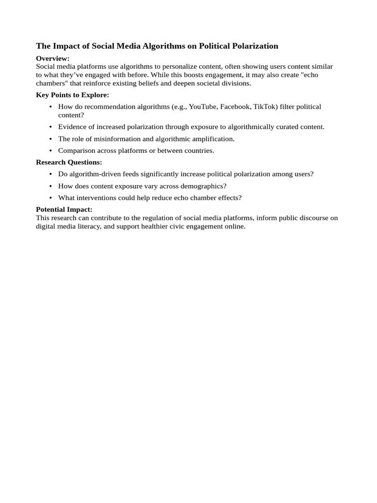 The Impact of Social Media Algorithms On Political Polarization | PDF