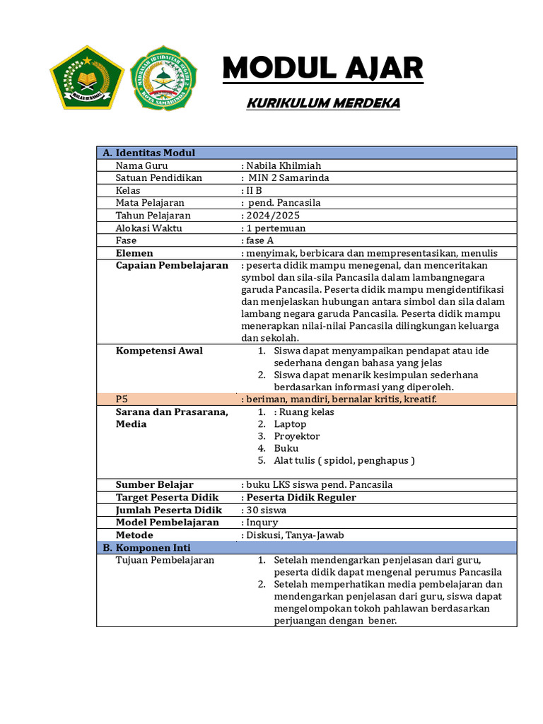 Modul Ajar Pend Pancasila 2b | PDF