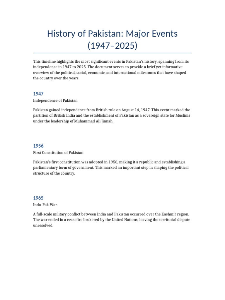 History of Pakistan Timeline | PDF