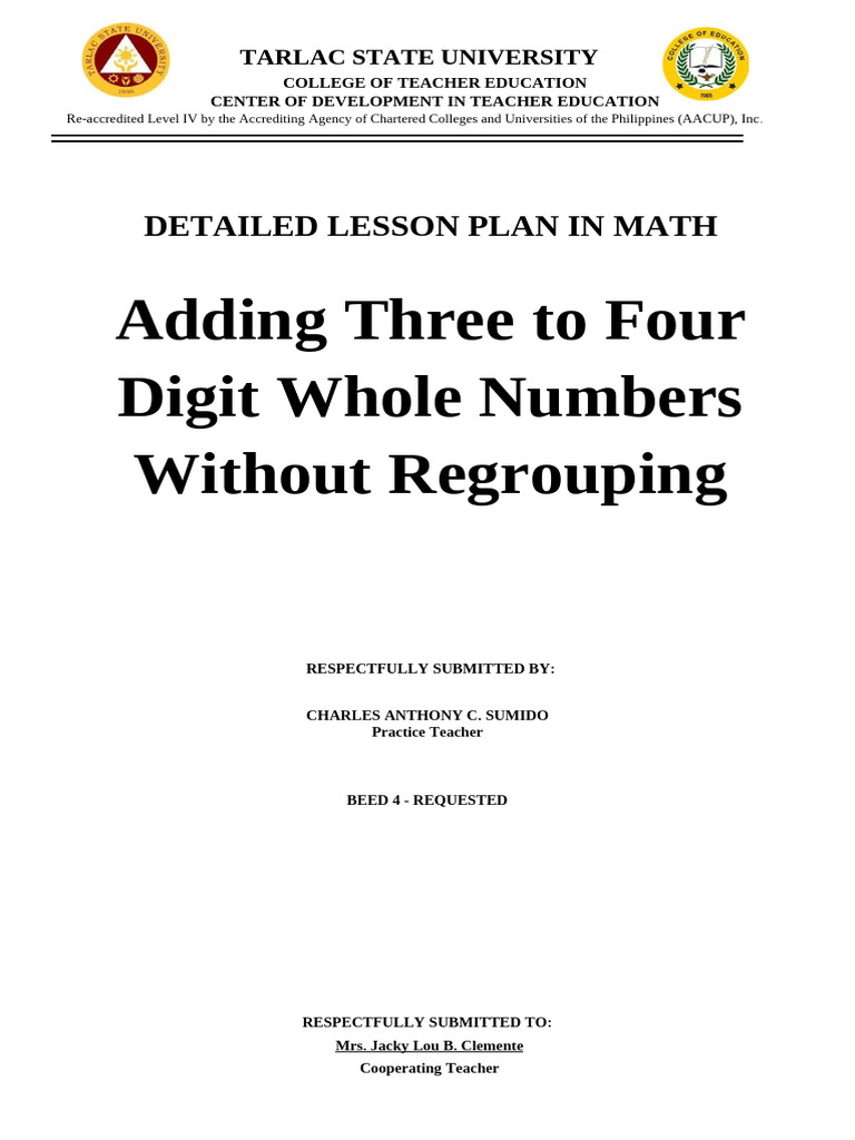 Lesson Plan: Adding Large Numbers | PDF | Lesson Plan | Teachers