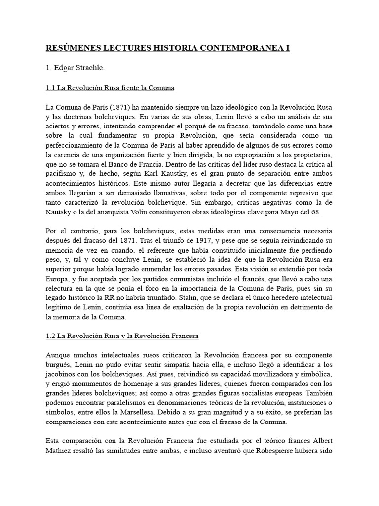 Resums Lectures Història Contemporànea I | PDF | revolución rusa | Vladimir Lenin