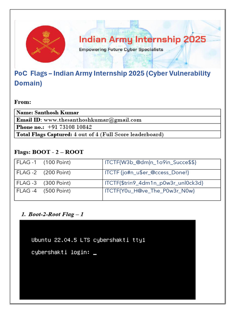 Indian Army Cyber Shakti IT CTF 2025 POC - Walkthrough | PDF | Superuser | Security Engineering