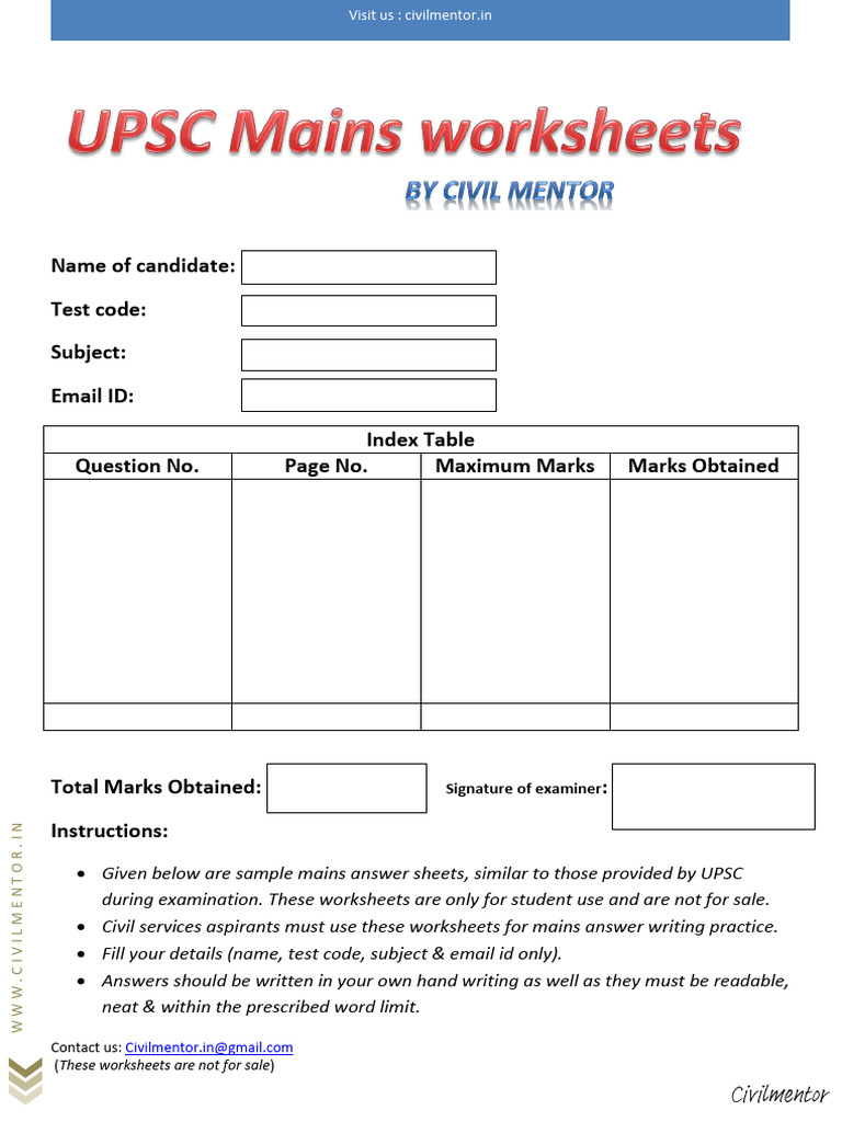 UPSC Mains Blank Answer Sheets Signed | PDF