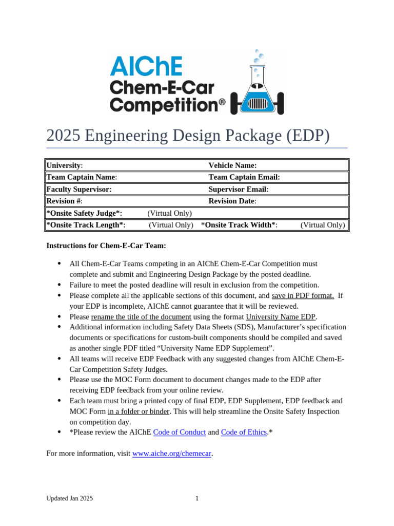2025 Chem-E-Car Engineering Design Package | PDF | Personal Protective ...