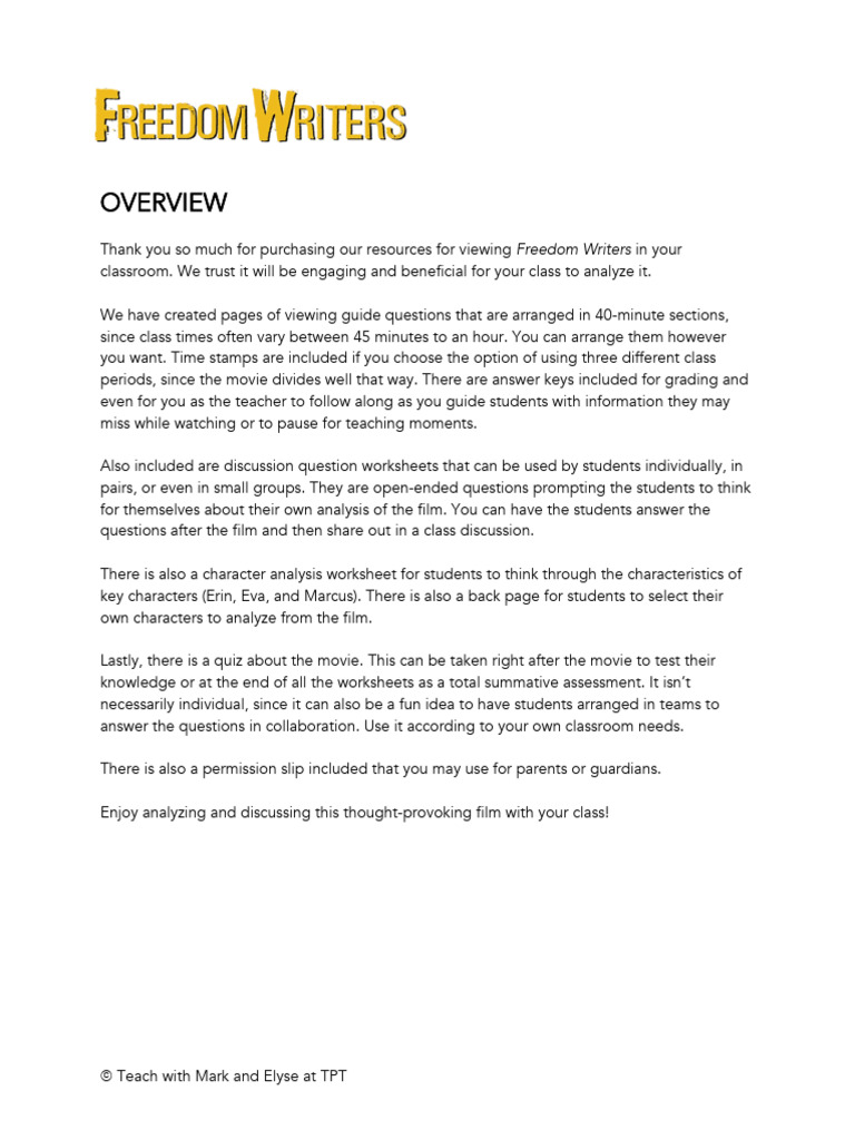Freedom Writers Classroom Guide | PDF | Anne Frank