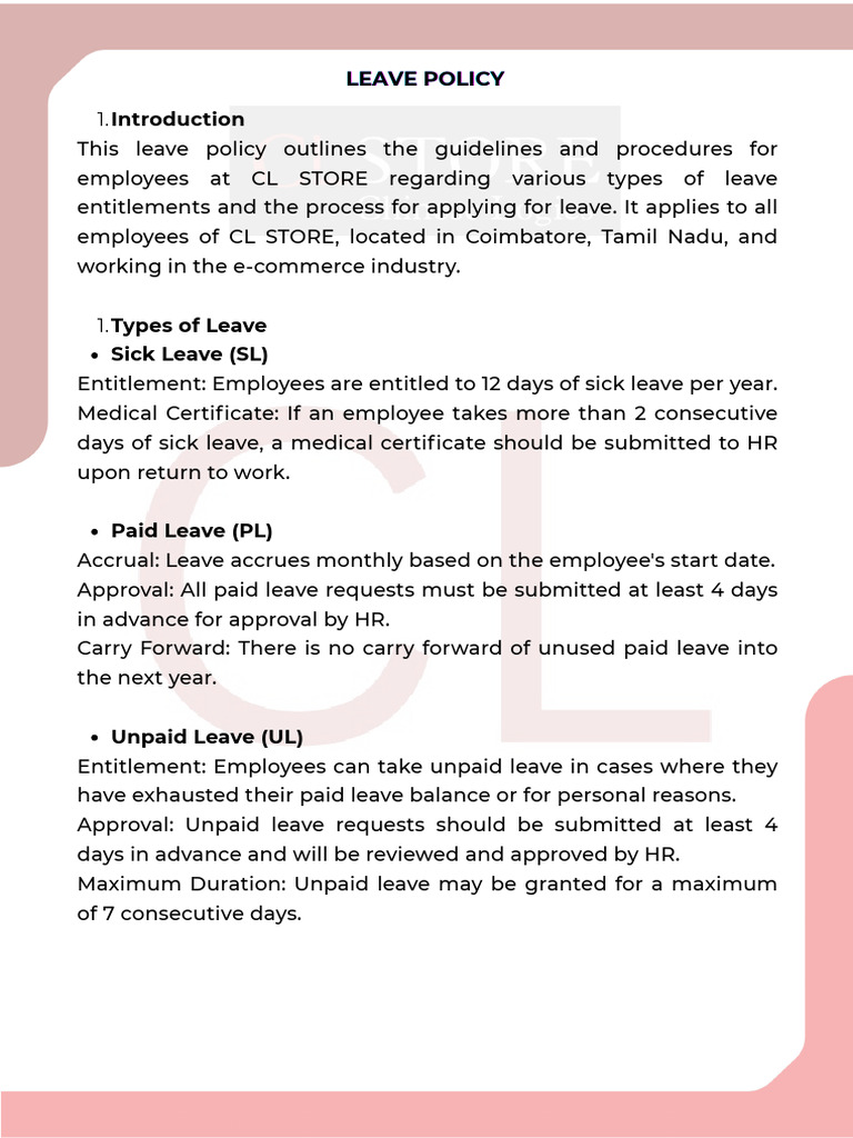 CL Store Leave Policy Overview | PDF