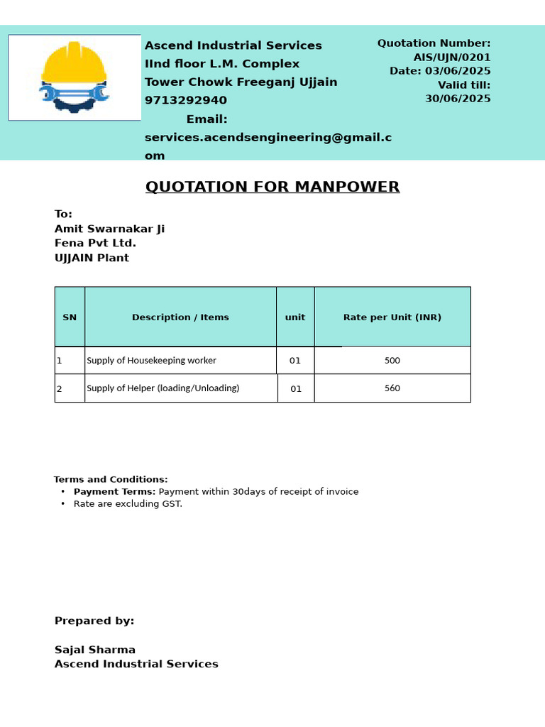 Manpower Quotation | PDF