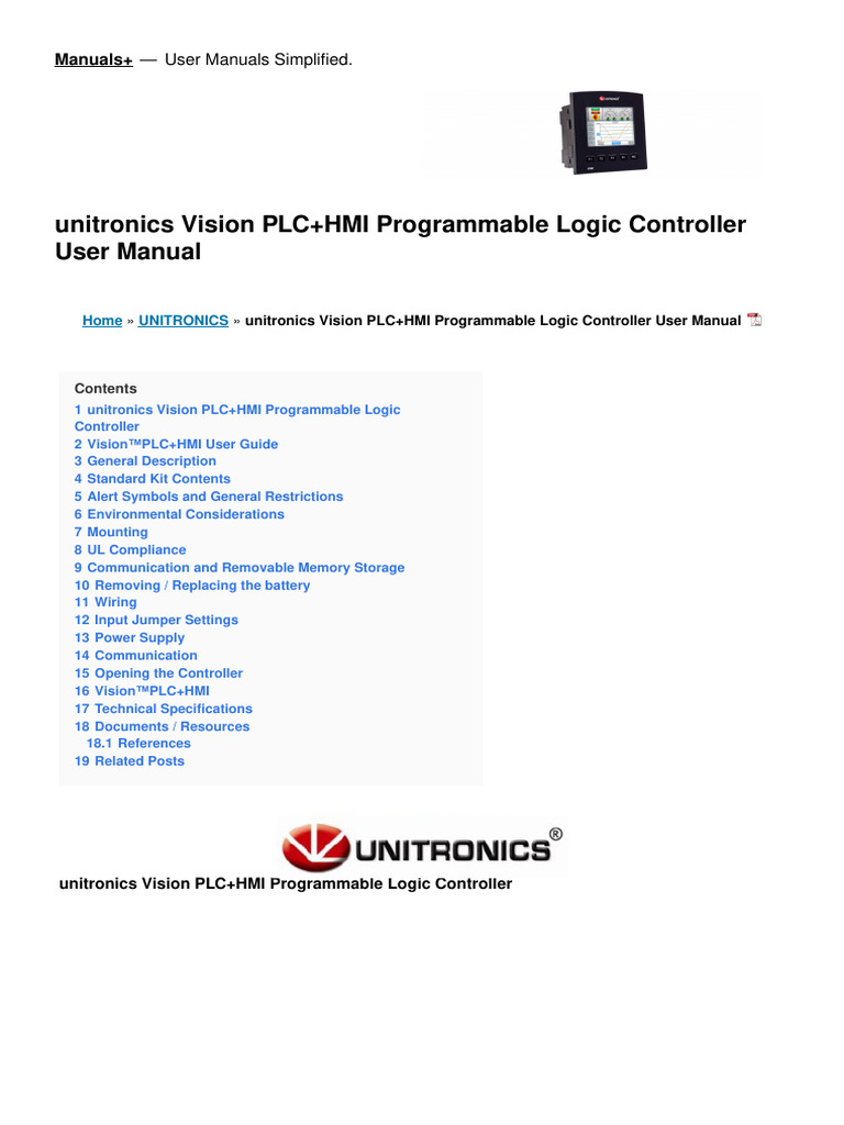 Unitronics Vision PLC+HMI Manual | PDF | Thermocouple | Power Supply