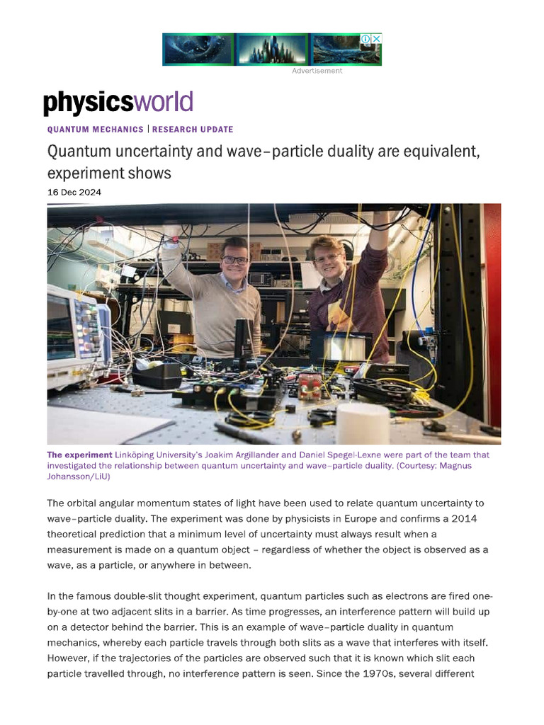 Quantum Uncertainty and Wave-Particle Duality Are Equivalent | PDF