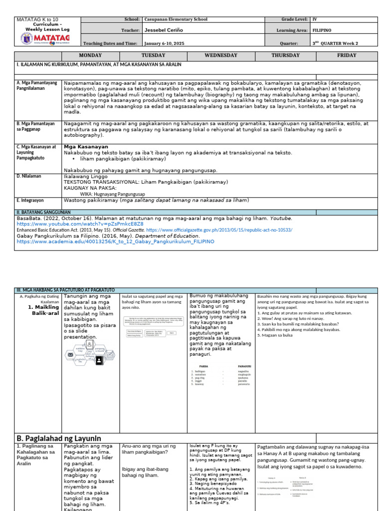 DLL - Filipino 4 - Q3 W2 Final | PDF