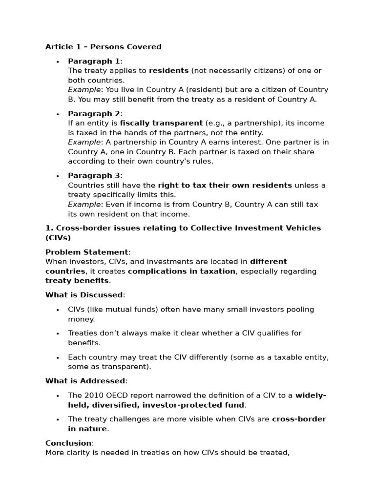 OECD - Article 1 Summary | PDF | Taxes | Tax Deduction