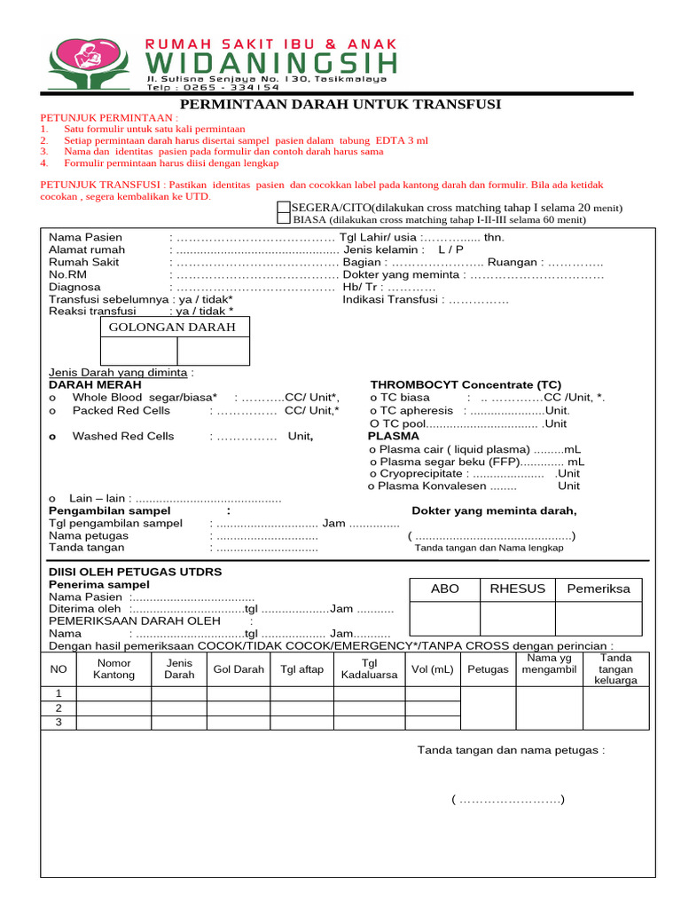 Formulir Permintaan Darah | PDF