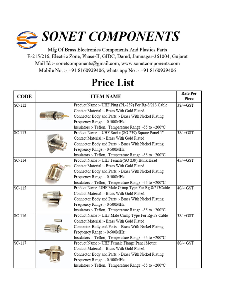 RF Connectors Price List | PDF | Electrical Connector | Electrical ...