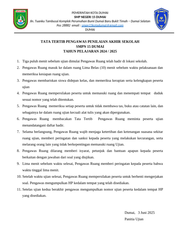 Tata Tertib Peserta Dan Pengawas Us 2025 | PDF