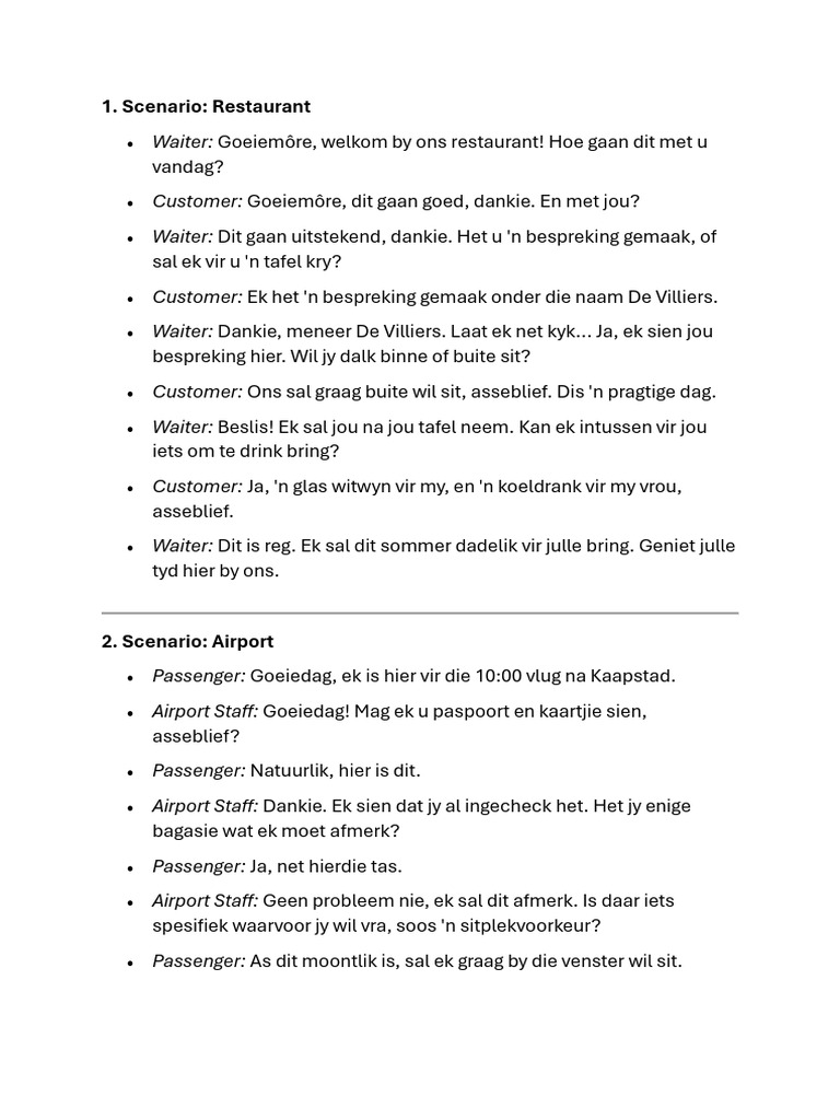 Afrikaans Dialogues | PDF