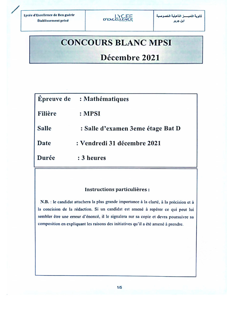 Concours Blanc 1 | PDF