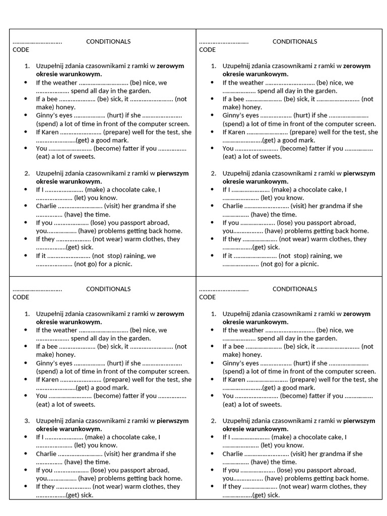 Kartkówka - Conditionals 0,1 | PDF | Bees | Beekeeping