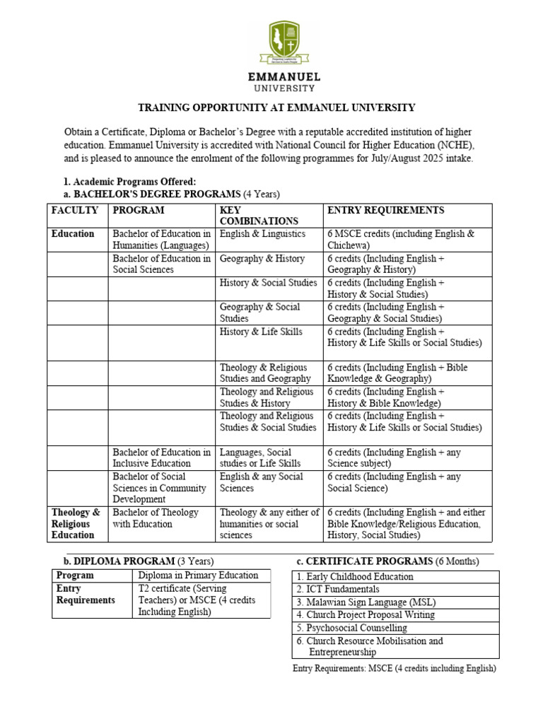 2025 Year Intake 10 Emuni Advert 2.0 | PDF | Academic Degree | Bachelor ...