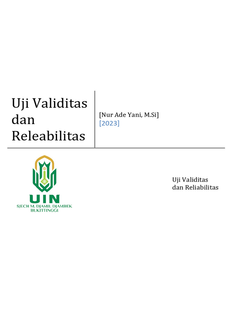 Uji Validitas Dan Releabilitas Ok | PDF