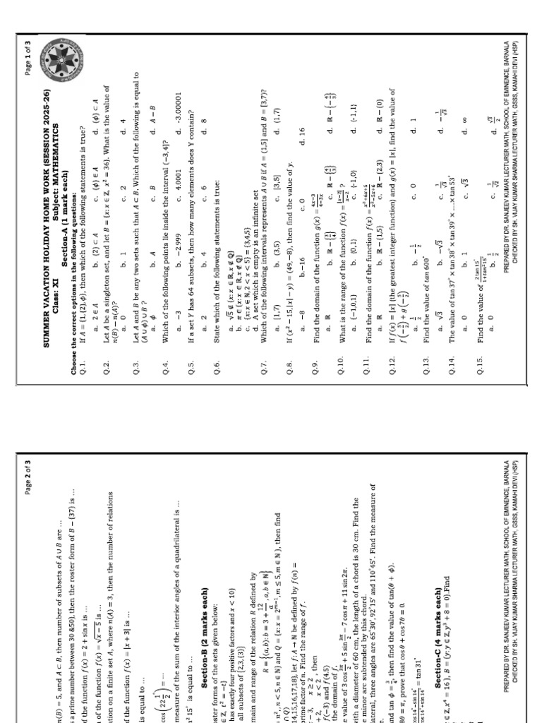 11 Math HomeWork | PDF