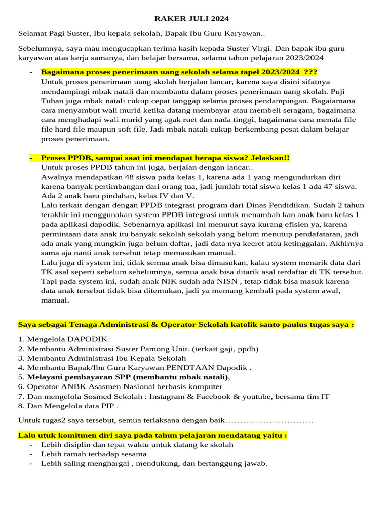 Evaluasi Diri Raker Widiya 2024 | PDF