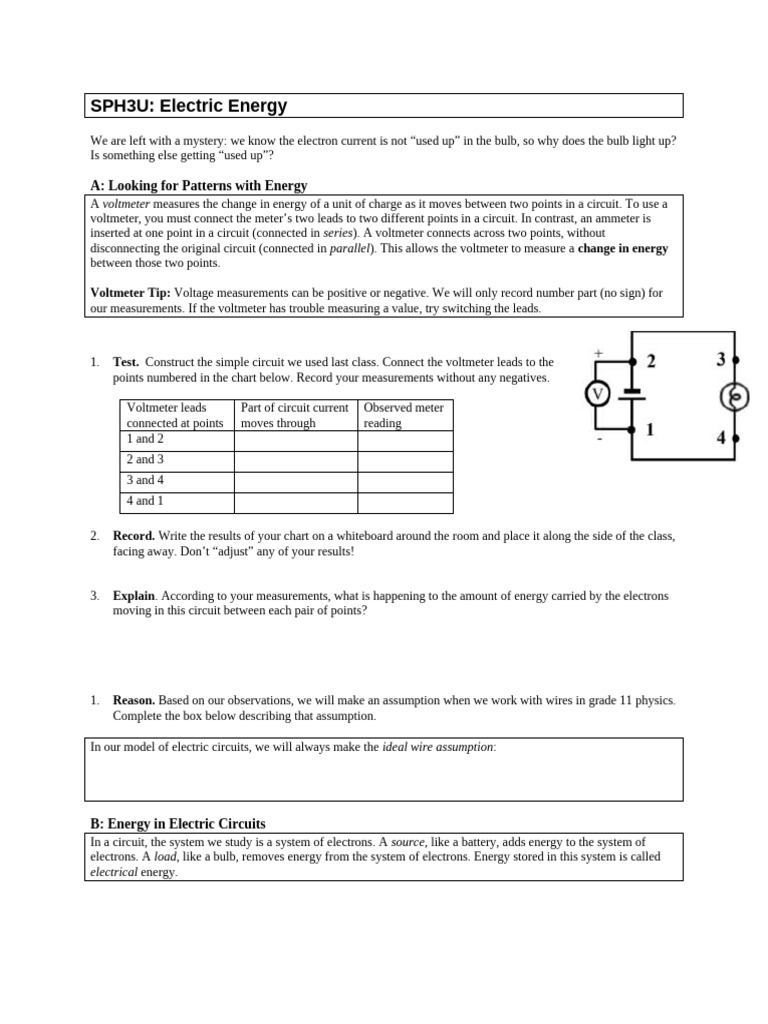 Electrical Energy SPH3U | PDF | Voltage | Electrical Network