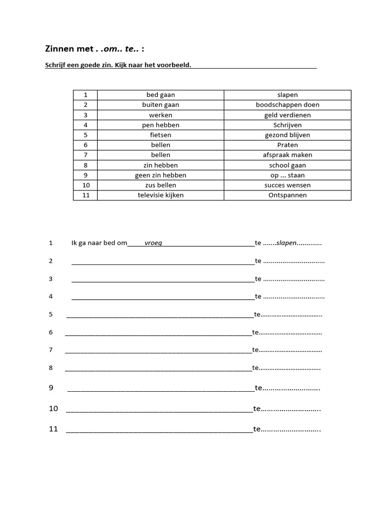 Herhaling - Grammatica - Om+Te | PDF