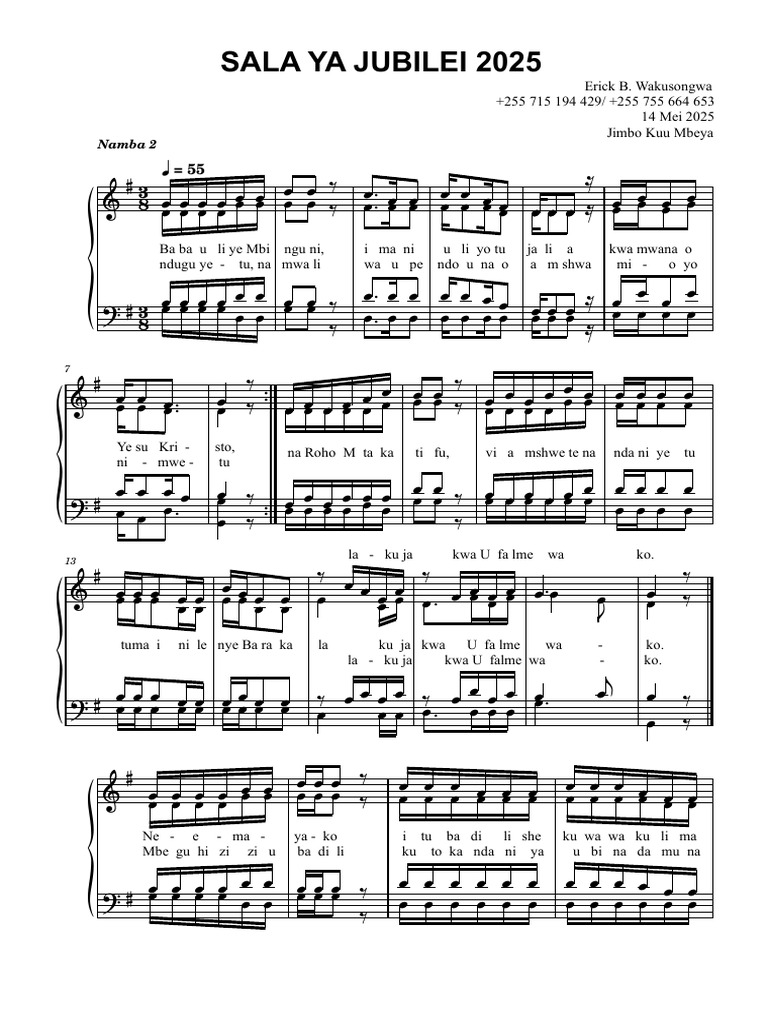 Sala Ya Jubilei 2025 - Namba 2 | PDF