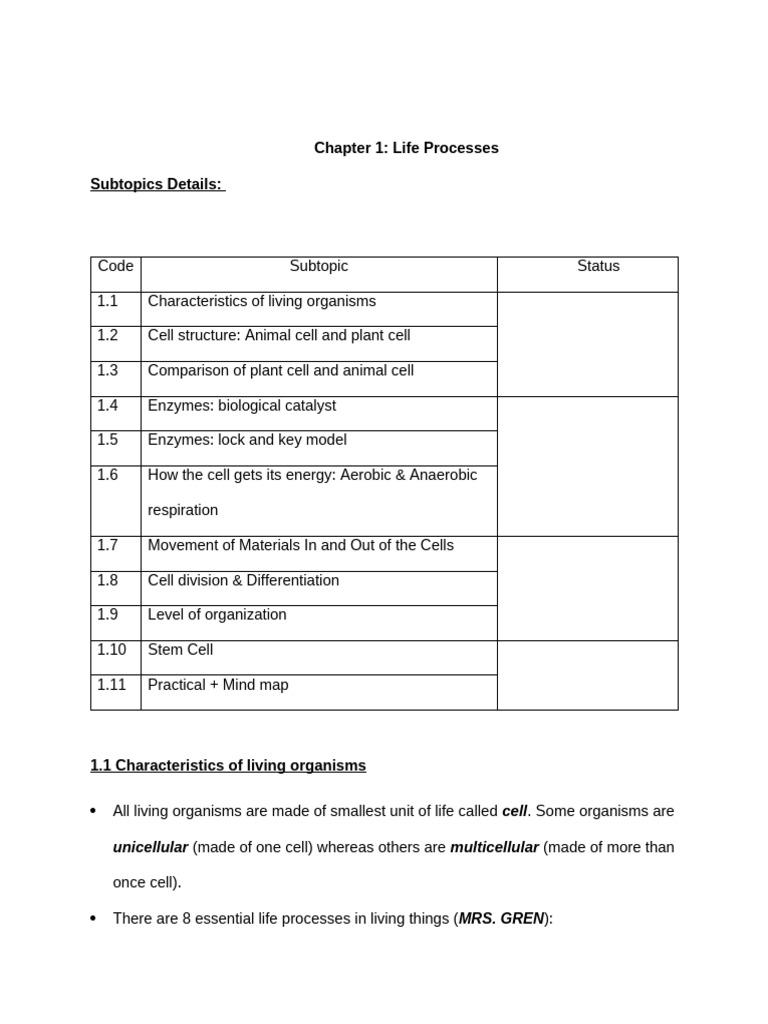 Chapter 1 Life Processes | PDF | Enzyme | Adenosine Triphosphate