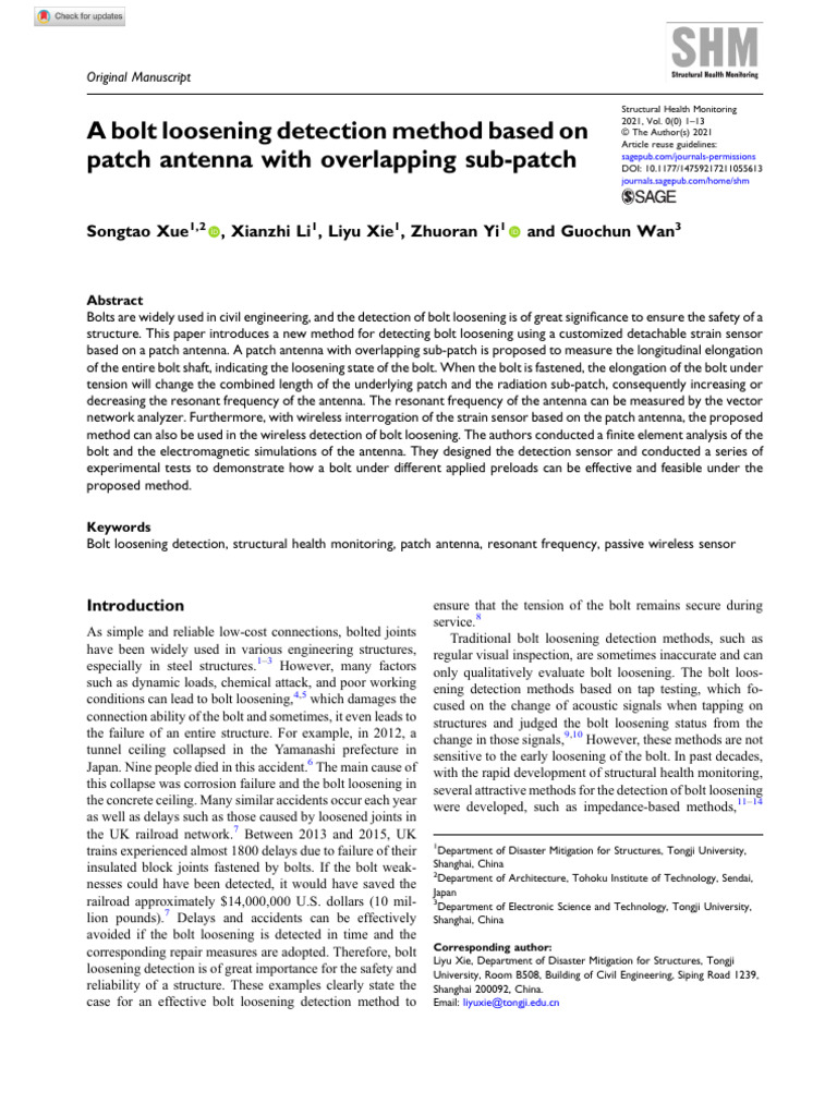Bolt Loosening Detection Using Patch Antenna | PDF | Antenna (Radio ...