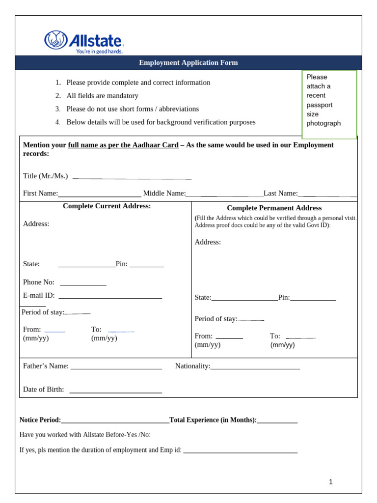 Employment Application Form Template | PDF | Passport | Government