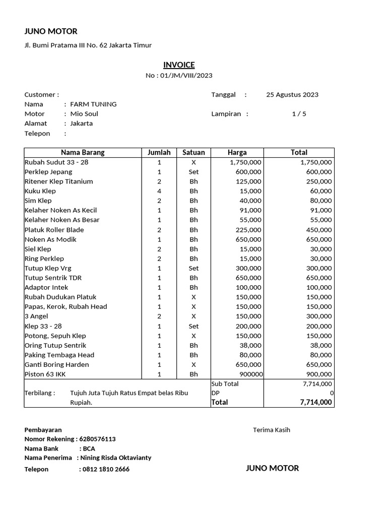 Invoice Juno Motor | PDF
