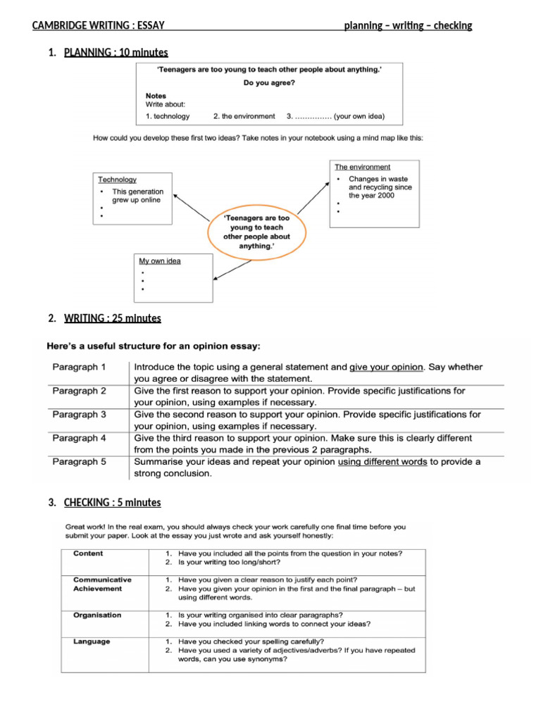CAMBRIDGE WRITING ESSAY Planning Writing Checking | PDF
