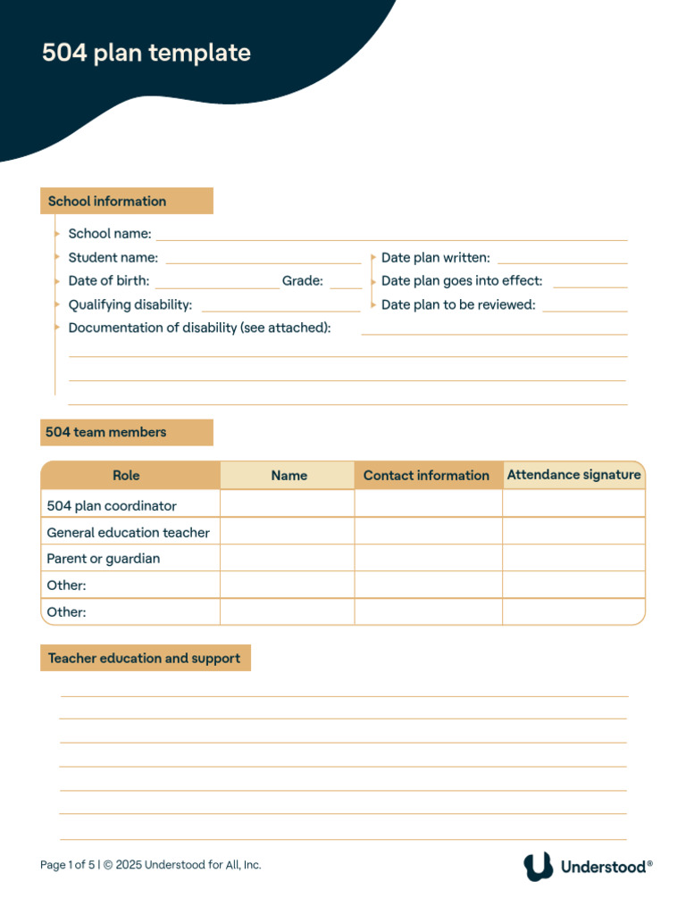 Sample 504 Plan | PDF | Teachers | Section 504 Of The Rehabilitation Act