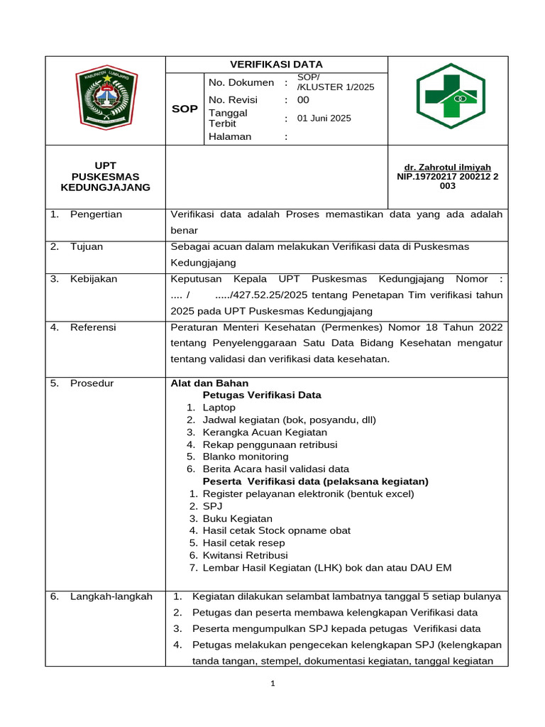 Sop Verifikasi Data | PDF