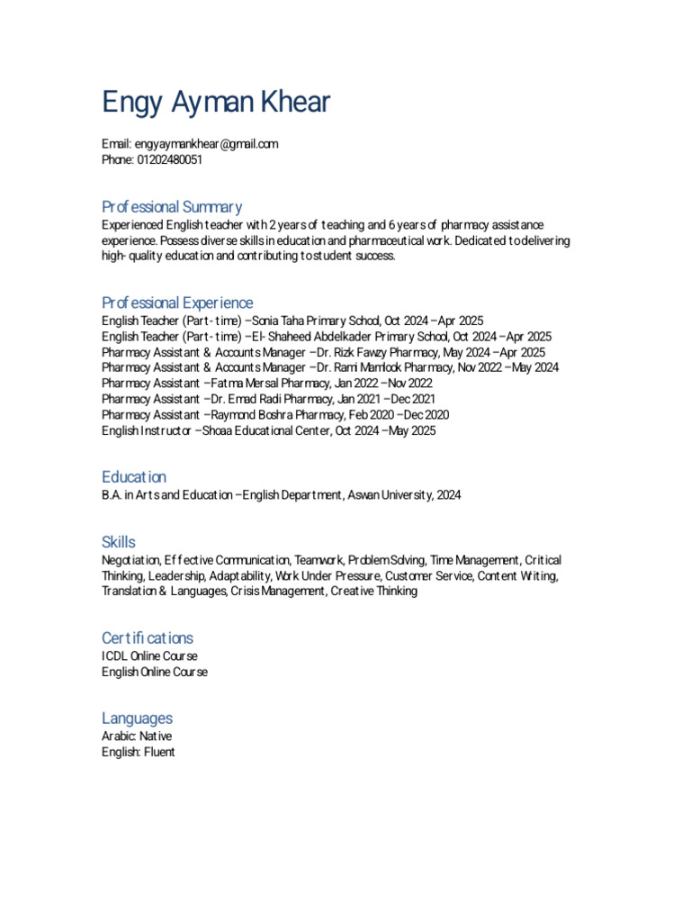 Engy Ayman Khear CV | PDF