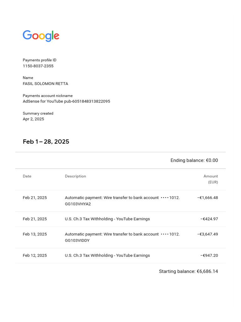 Payments Info - Payments - Google AdSense | PDF