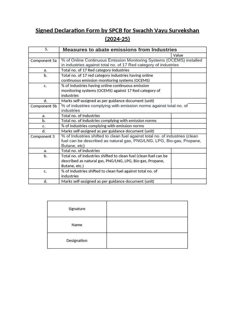 Sample Declaration Form 5 - SPCB | PDF