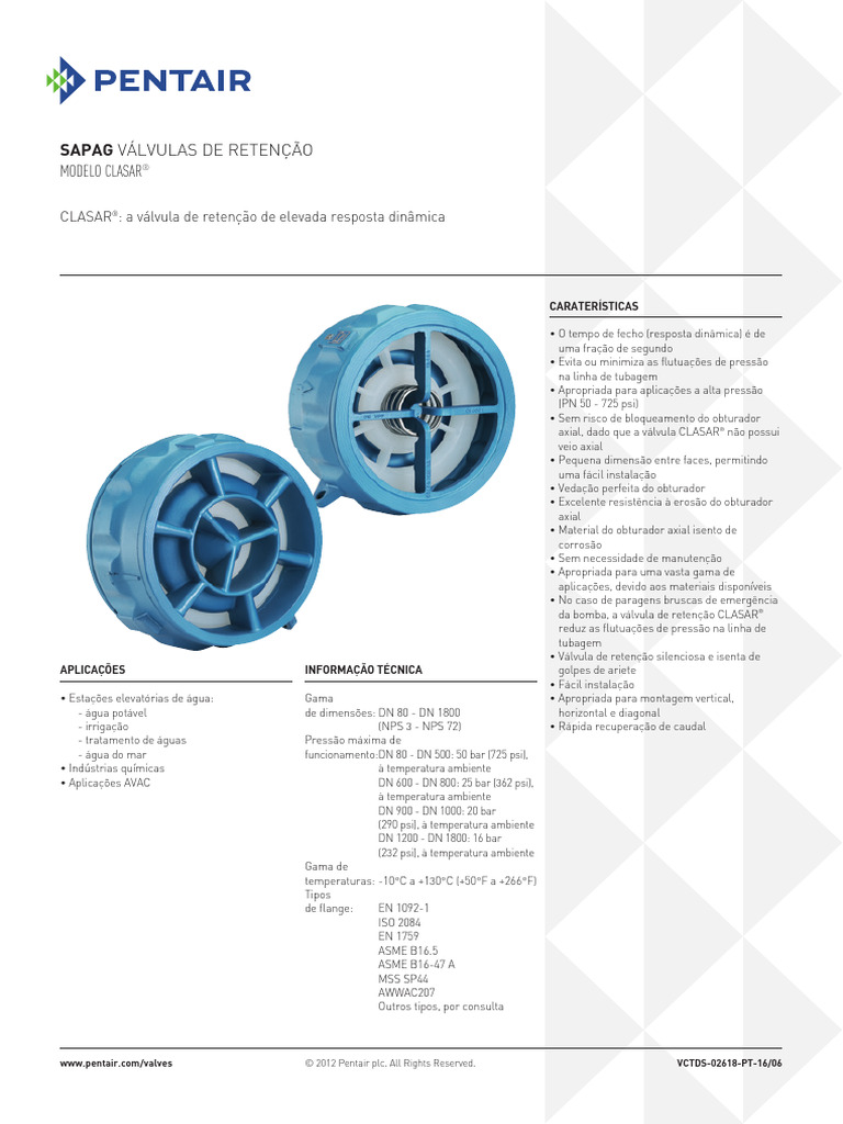 Sapag Check Valves, Model Clasar | PDF | Válvula | Engenharia Química