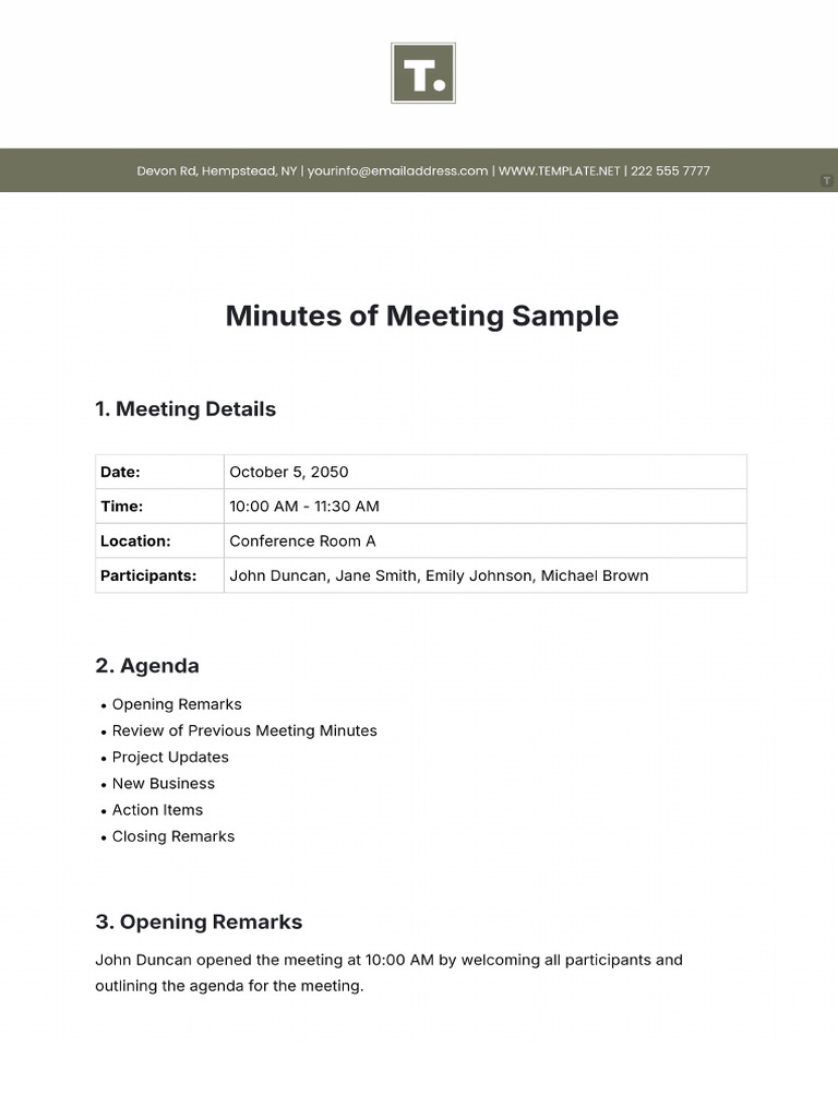 Minutes of Meeting Sample Template | PDF