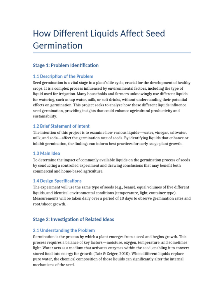 Seed Germination Liquids Project Detailed | PDF | Germination | Seed