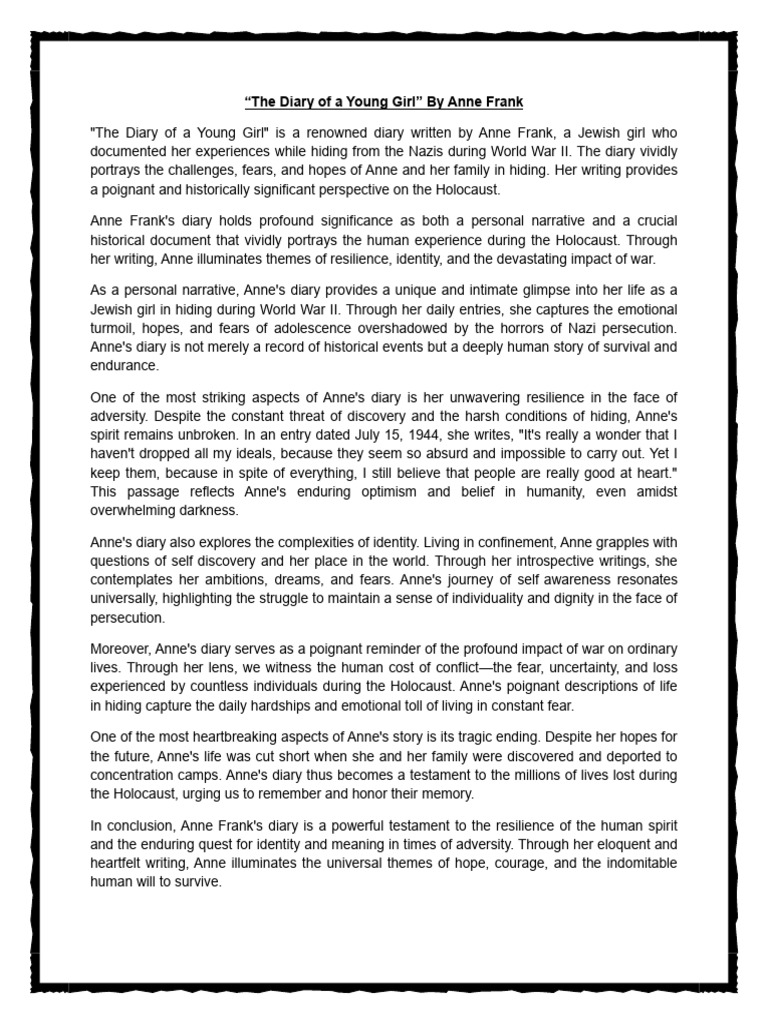 Anne Frank's Diary: A Holocaust Perspective | PDF | Psychological ...