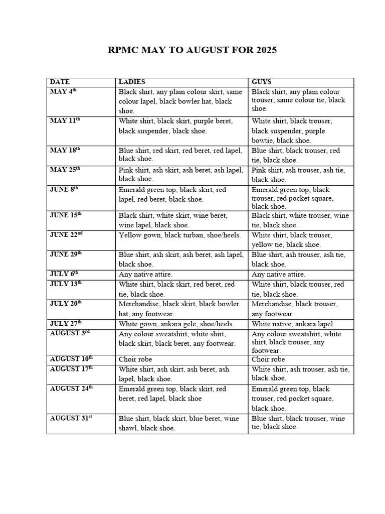 May To August RPMC Roaster | PDF | Shoe | Clothing